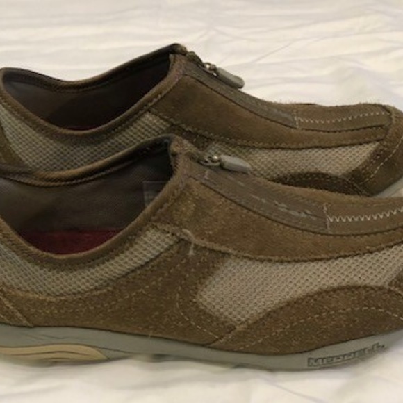 Merrell | Shoes | Merrell Leather Loafers Zip Front Casual Walking ...